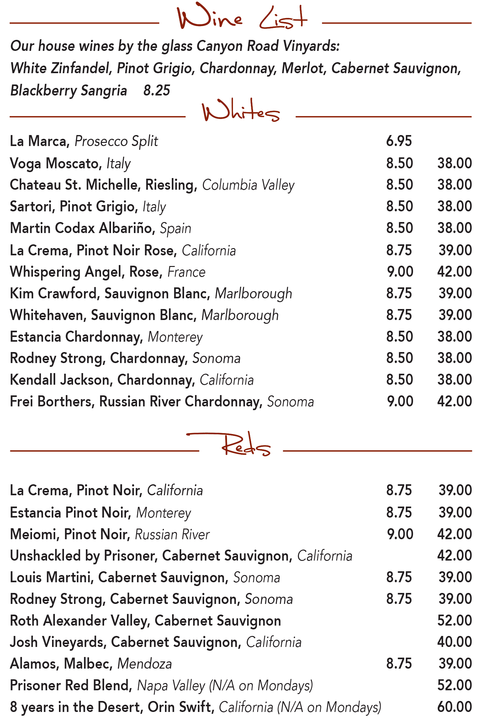 Menu - Maggies Galley